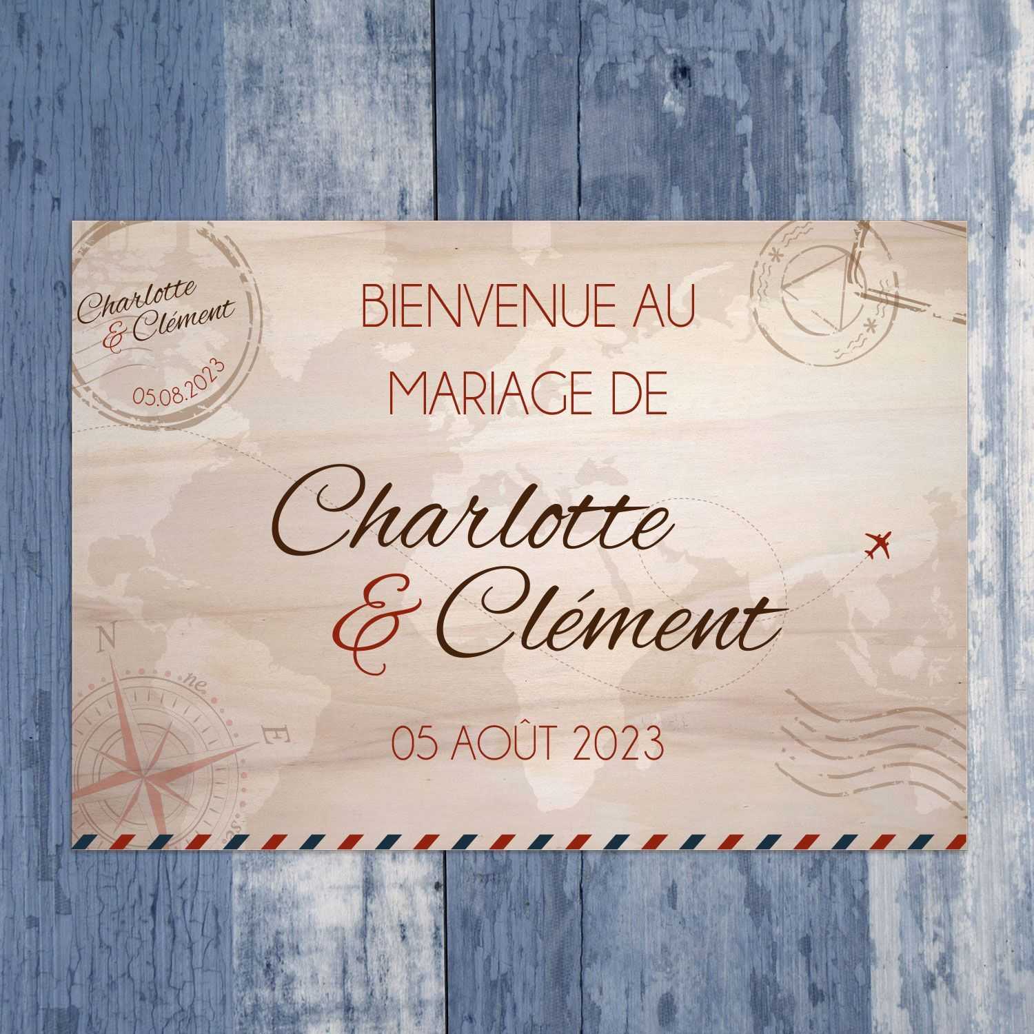 pancarte de mariage Bienvenue en bois - Voyage